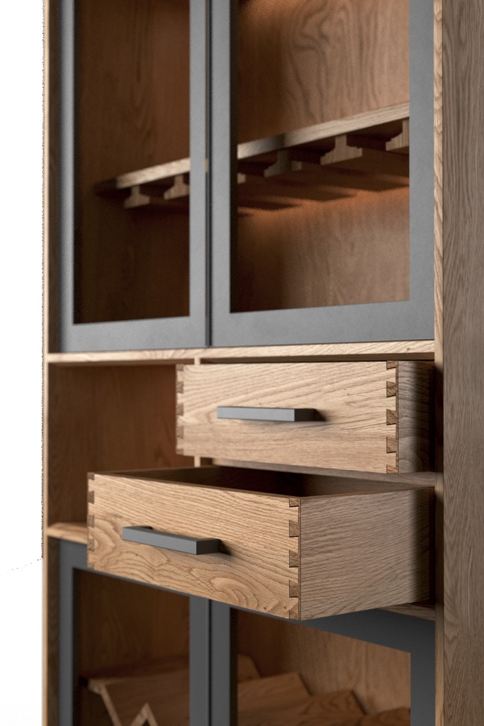 Vitrinenschrank MODESTA mit Weinregal | Limette Design